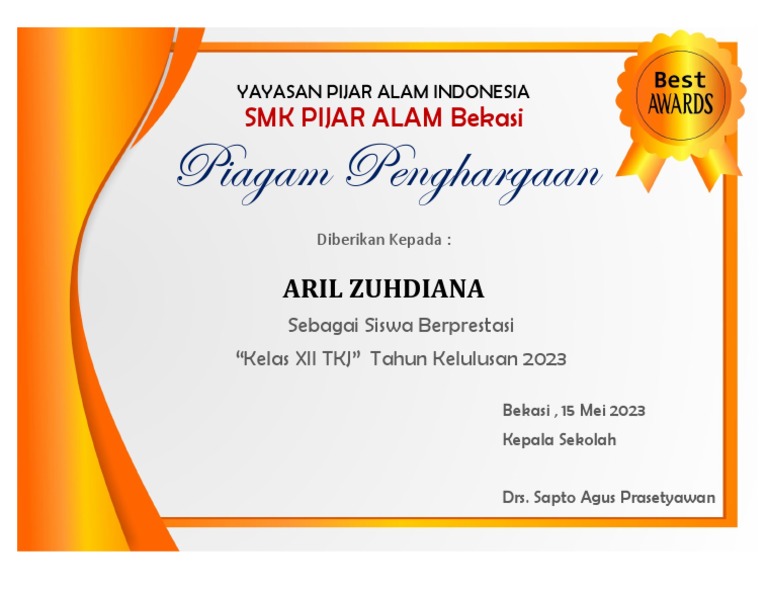 Piagam Penghargaan Siswa Berprestasi | PDF
