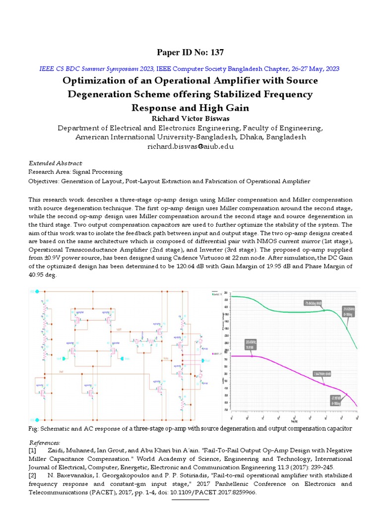 Optimization of An Operational Amplifier With Source Degeneration Scheme Offering Stabilized ...