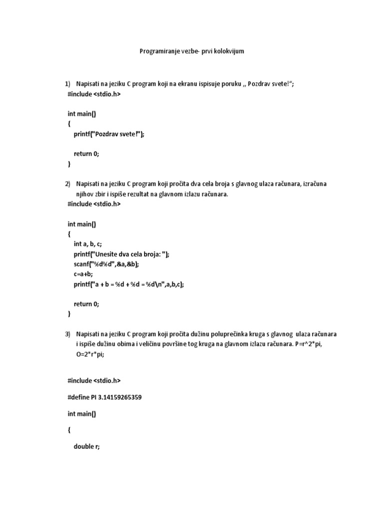 Programiranje Kolokvijum | PDF