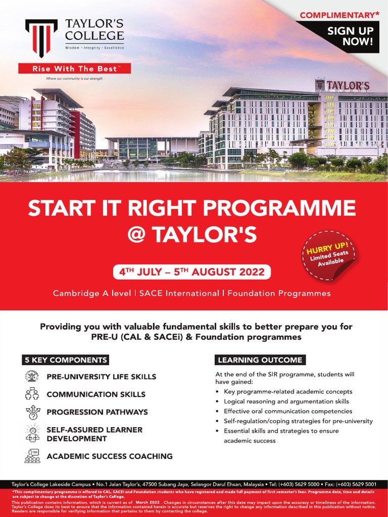 Taylor's College - Advanced August With START IT RIGHT (v6) | PDF