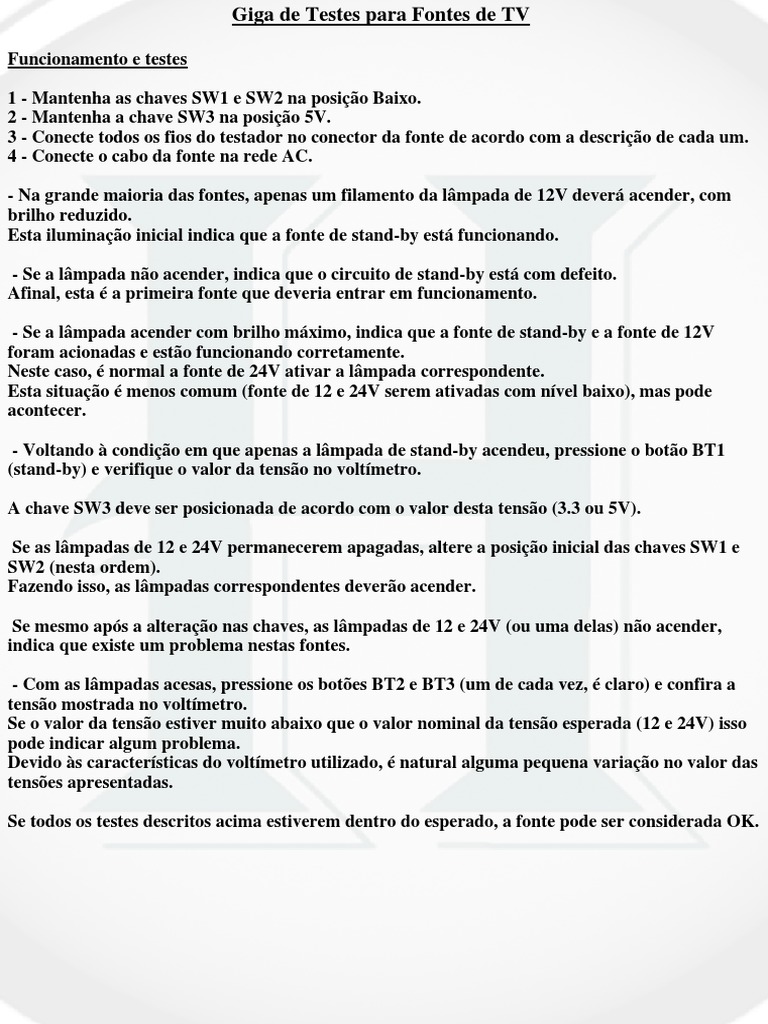 Giga de Teste Fonte de Tvs | PDF | Rede elétrica | Bens manufaturados