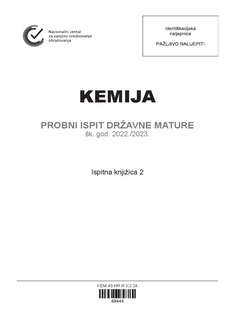Kemija: Probni Ispit Državne Mature | PDF