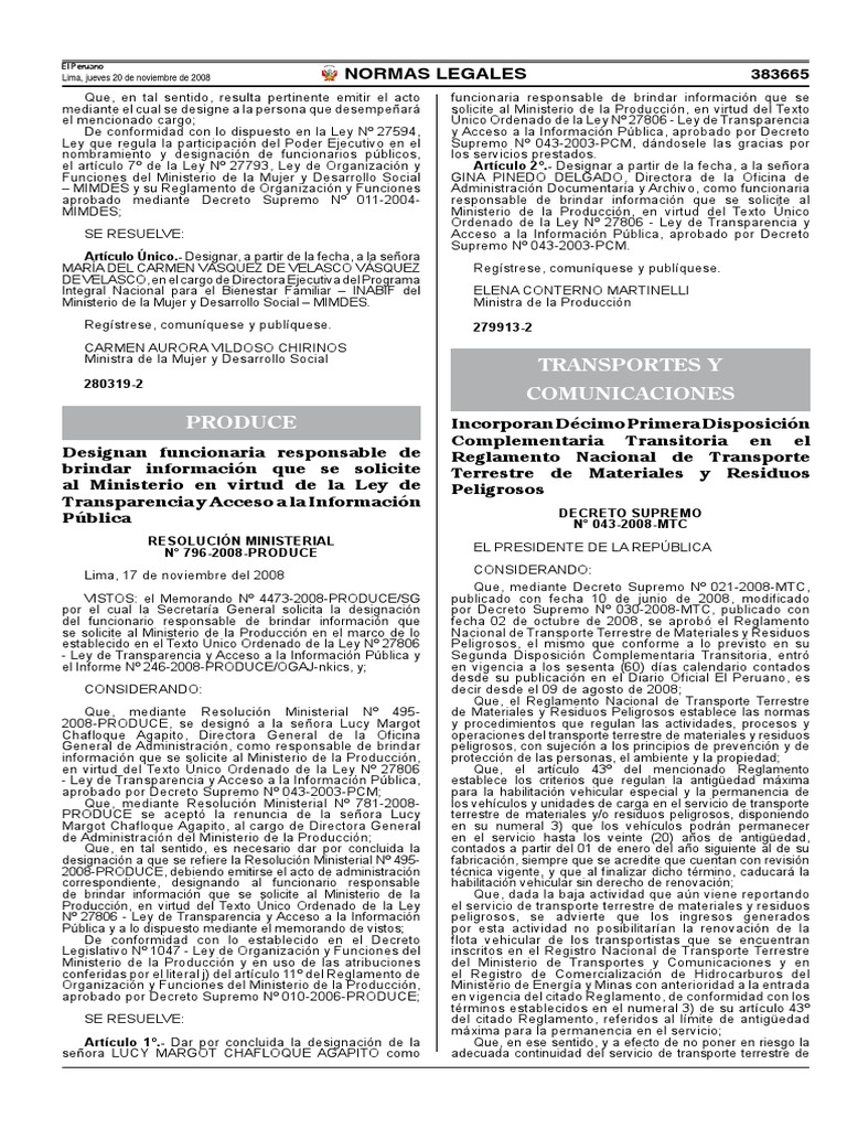 Decreto Supremo #043-2008-MTC | PDF