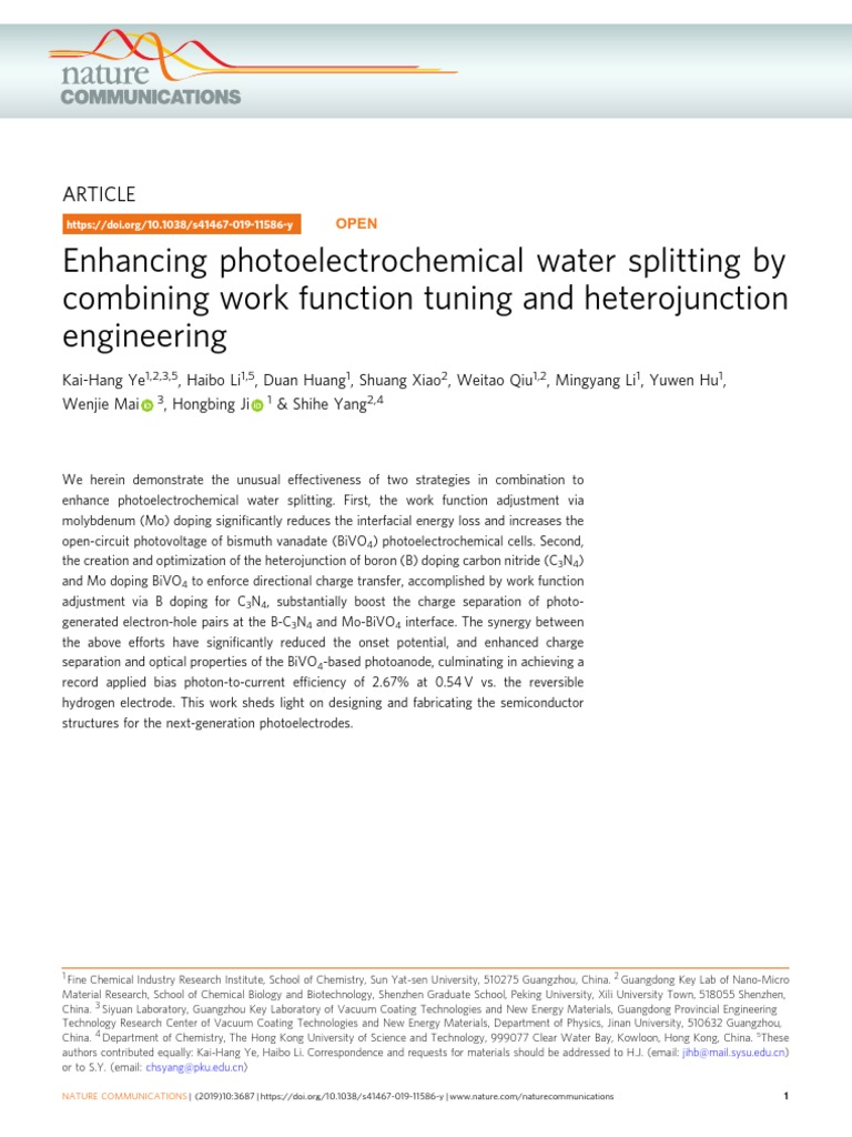 Enhancing Photoelectrochemical Water Splitting by Combining Work ...