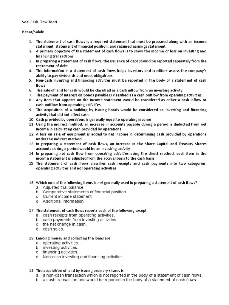 Soal Cash Flow Teori | PDF | Cash Flow Statement | Corporations