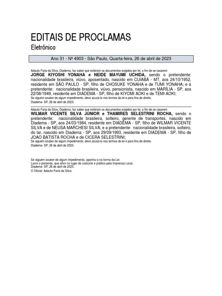 Edital de Proclamas 26042023 | PDF