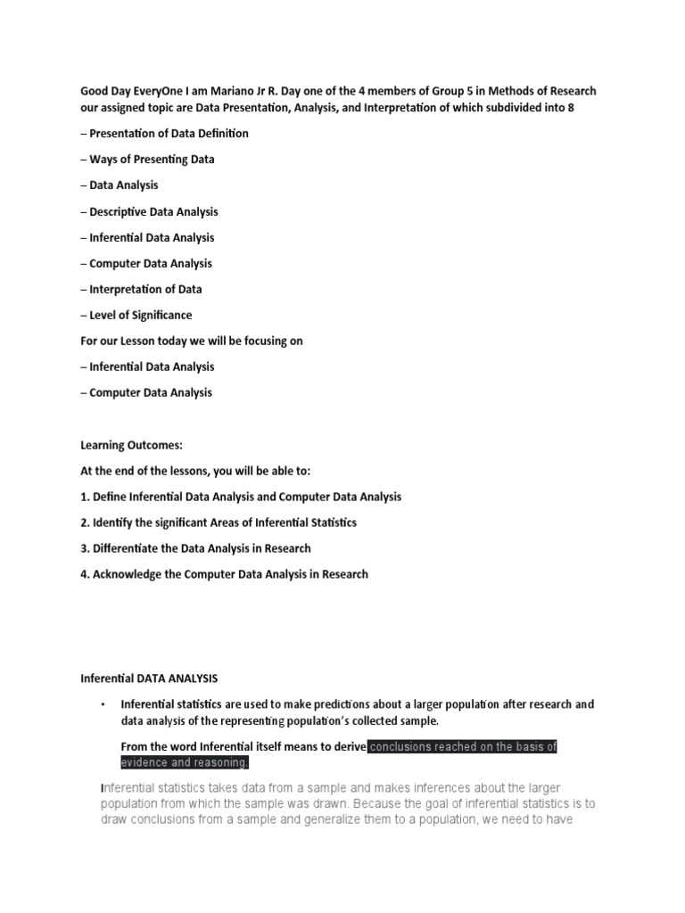 Inferential DATA ANALYSIS | PDF
