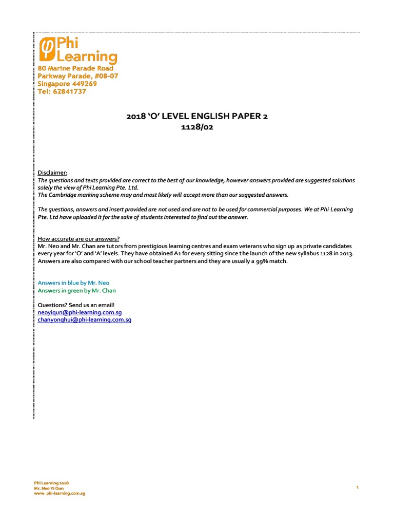 2018 Paper 2 Answers | PDF | Plants | Botany