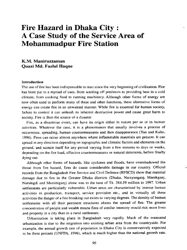 Fire Hazard in Dhaka City: A Case Study of The Service Area of ...