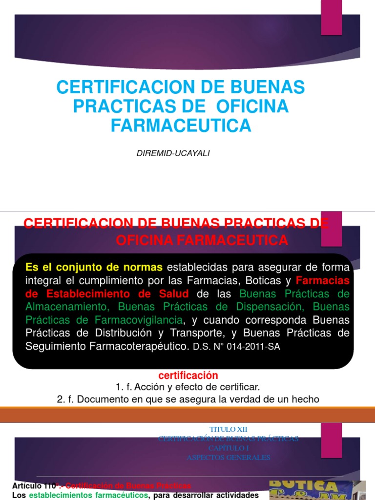 Certificacion de Buenas Practicas de Oficina Farmaceutica: Diremid ...