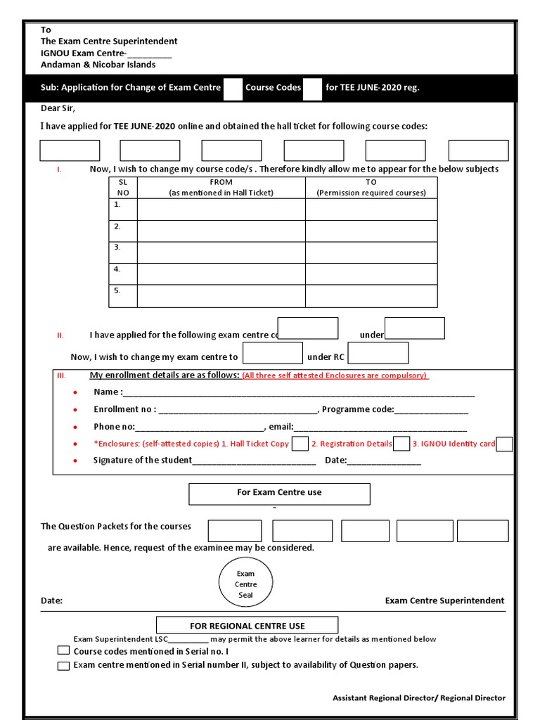 Exam centre change format | PDF