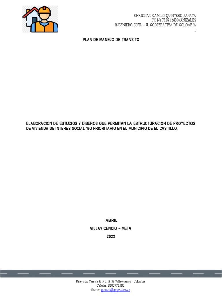 Plan de Manejo de Tránsito en El Castillo | PDF | Peatonal | Calle