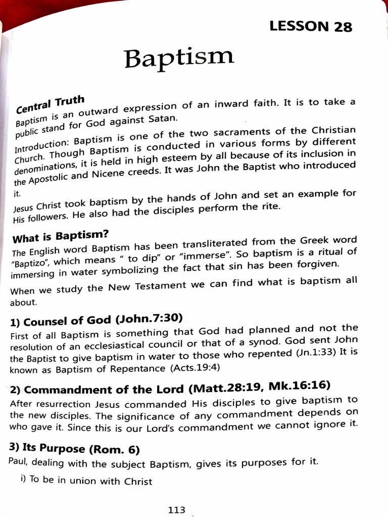 Lesson - 28 Baptism | PDF | Baptism | Jesus