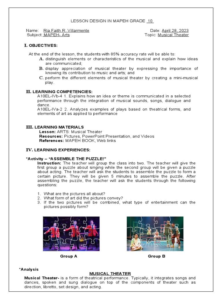 Grade 10-Arts-Musical Theater | PDF | Cosette | Musical Theatre