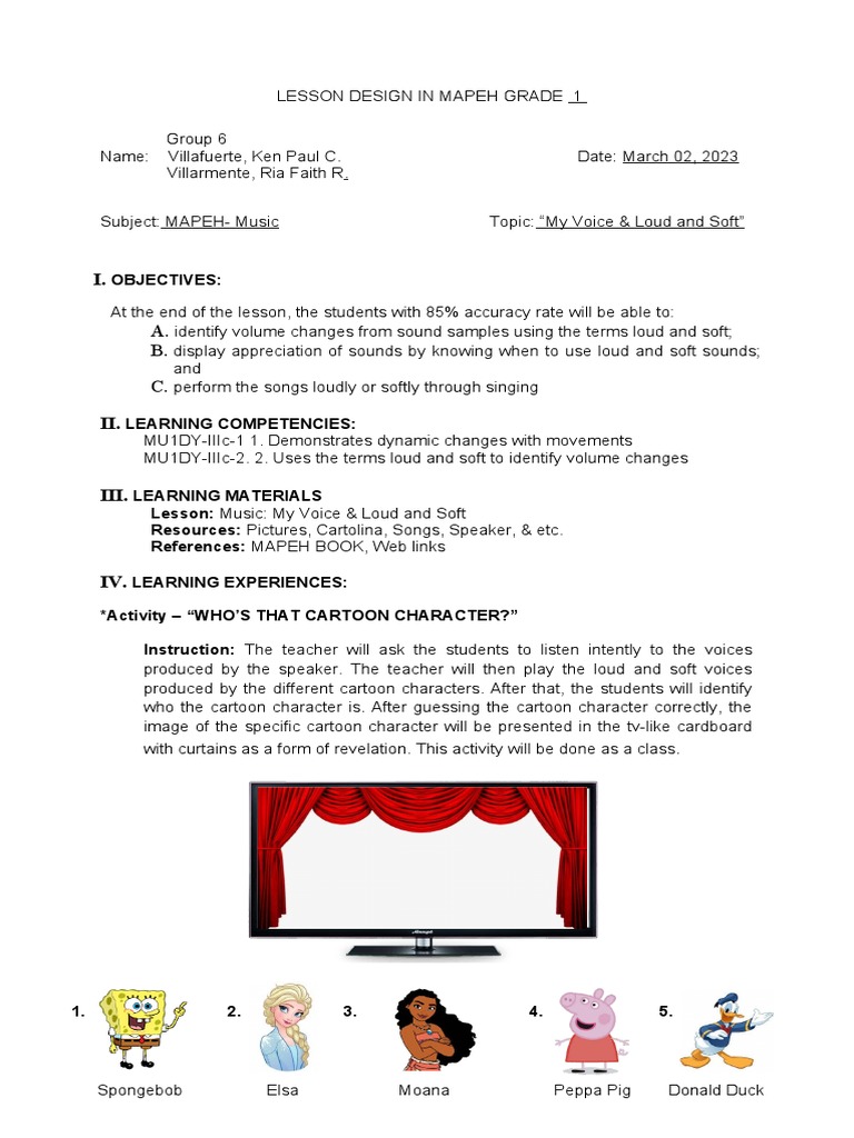 Loud and Soft Sounds in Grade 1 Music | PDF | Human Voice | Rubric ...
