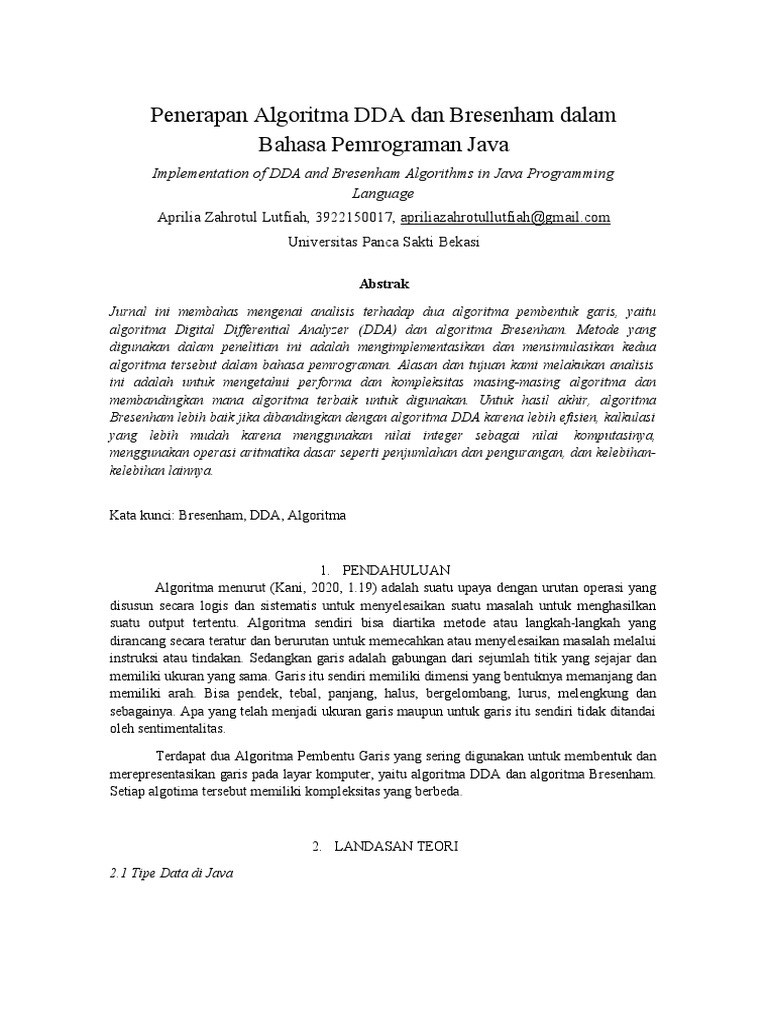 Penerapan Algoritma DDA Dan Bresenham Dalam Bahasa Pemrograman Java | PDF | Komputer