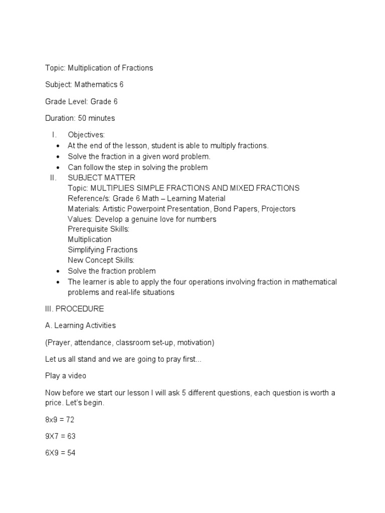 Grade 6 Fraction Multiplication | PDF | Mathematical Notation | Mathematics