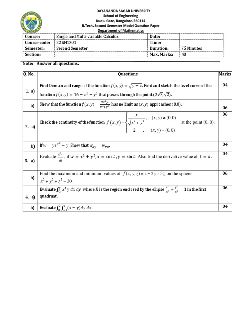 Model Question Paper-2 | PDF | Function (Mathematics) | Analysis