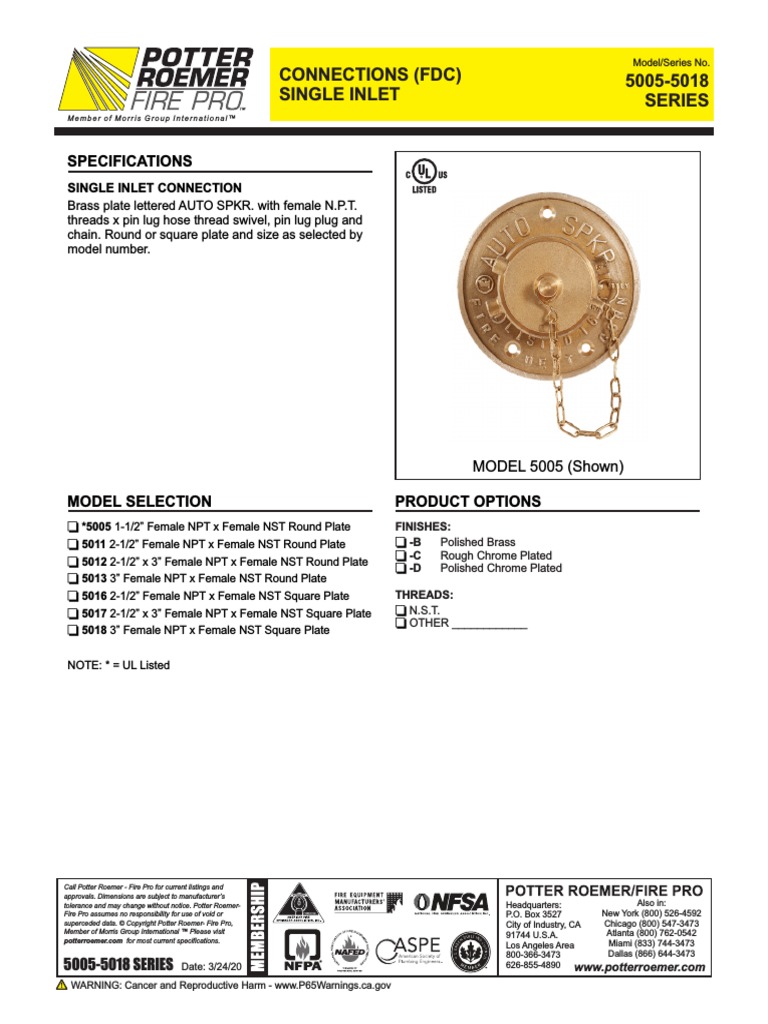 5005-5018 Series Connections (FDC) Single Inlet: Specifications | PDF ...
