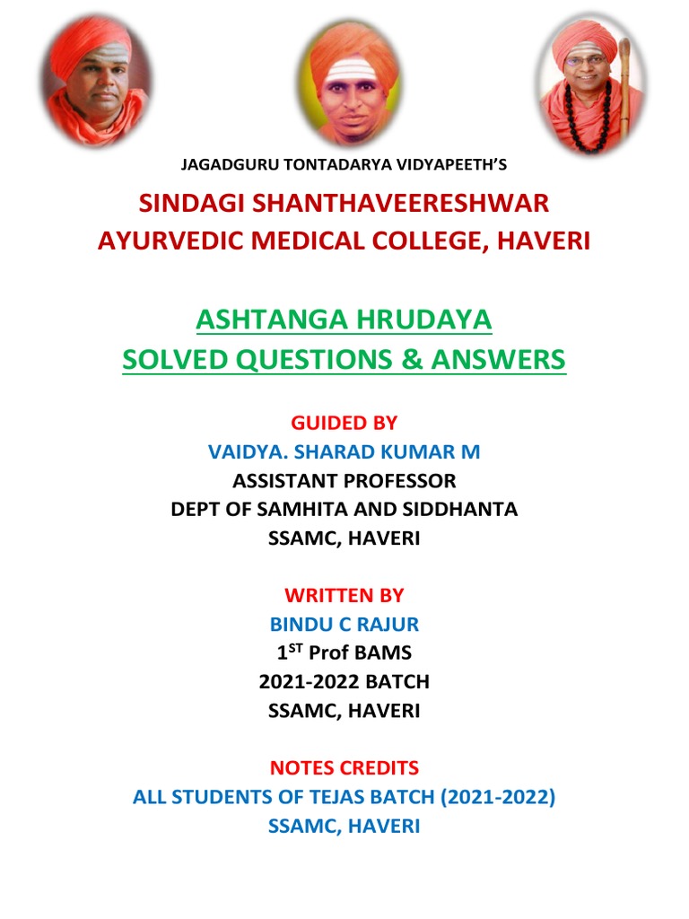 Ashtanga Hrudaya Solved Questions & Answers, Guided by VD Sharad | PDF ...