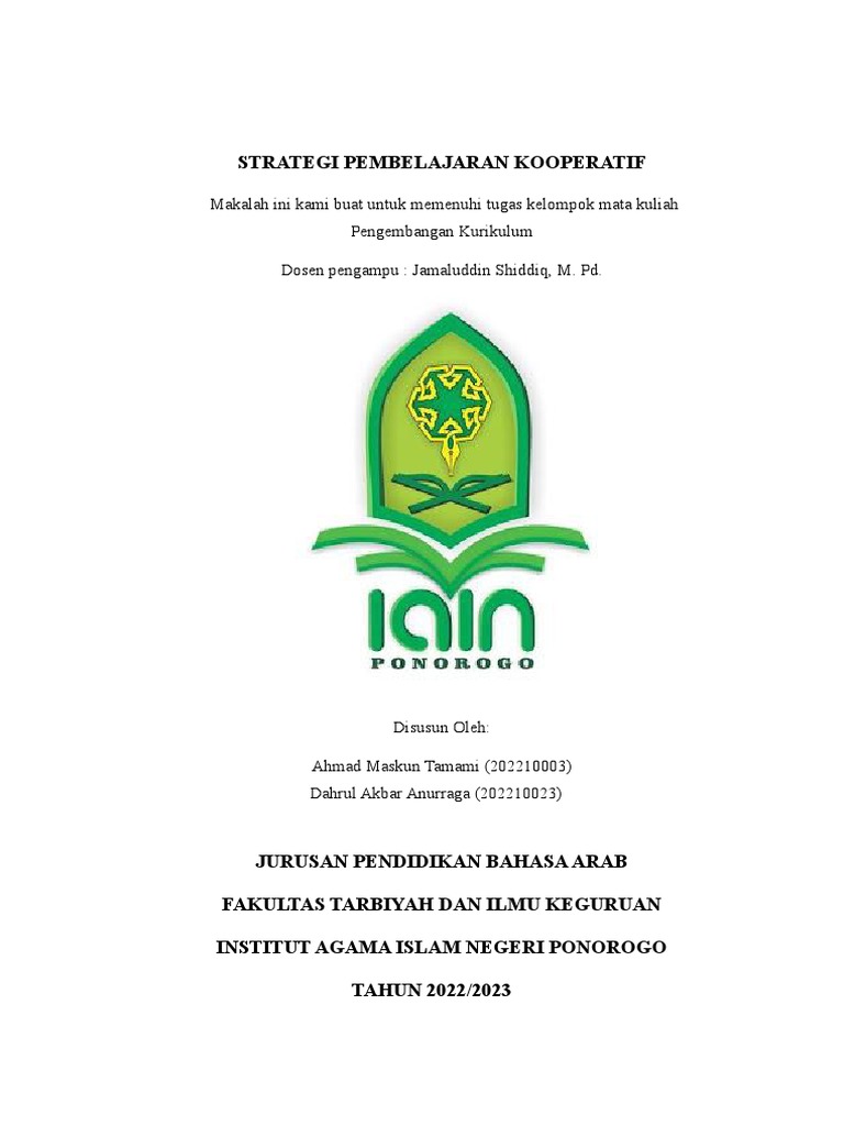 Strategi Pembelajaran Kooperatif (Kelompok 9) | PDF Strategi Pembelajaran Kooperatif (Kelompok 9) | PDF