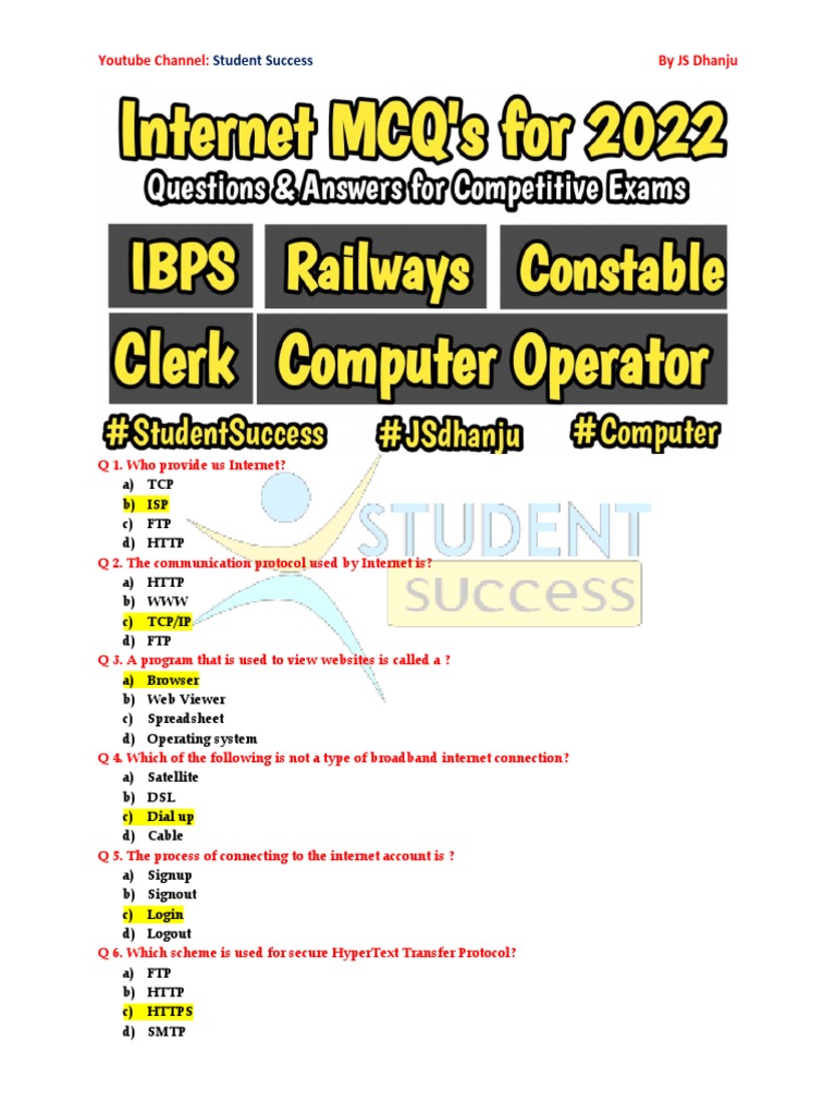 118. Internet Mcqs for Competitive Exams | PDF | Internet | World Wide Web