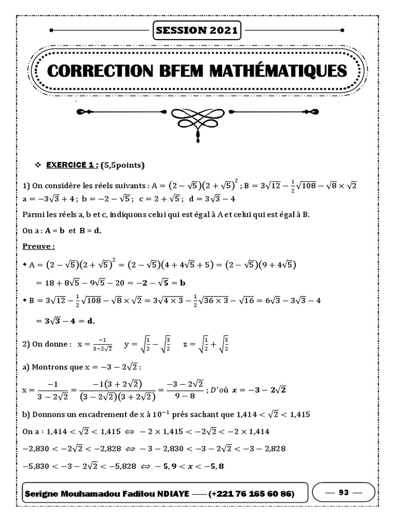 Correction Bfem Maths 2021 | PDF | Géométrie euclidienne | Formes ...