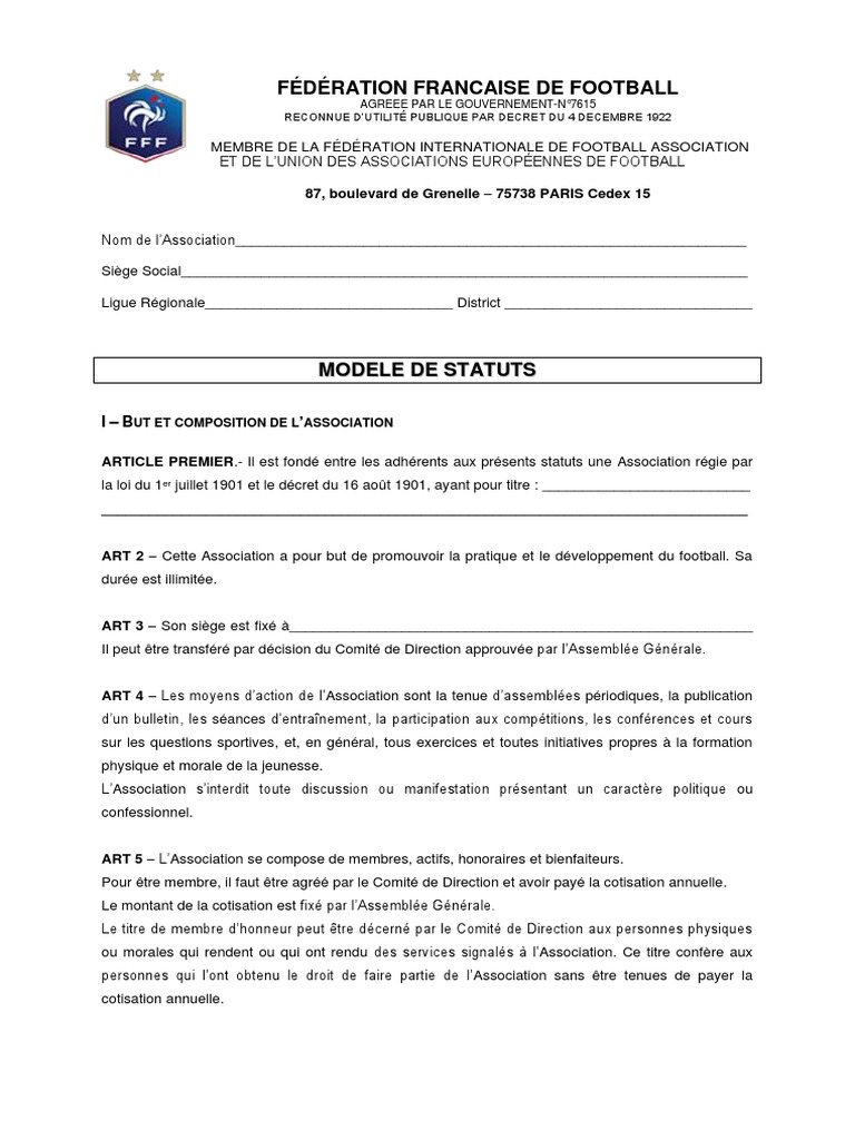 Modèle de Statuts FFF | PDF