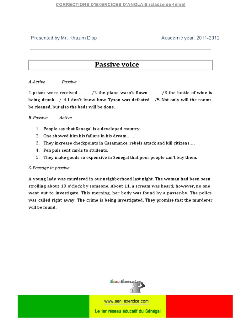 Correction - Exercice - Passive Voice | PDF