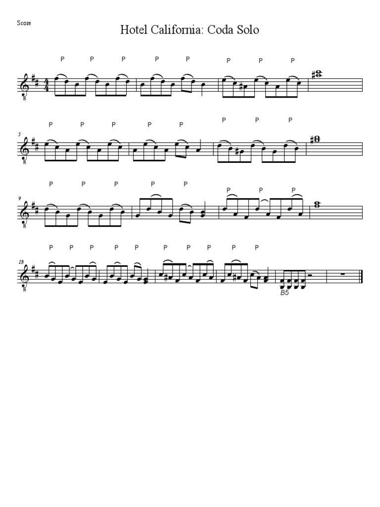 Hotel California Coda Solo (8th Notes) | PDF