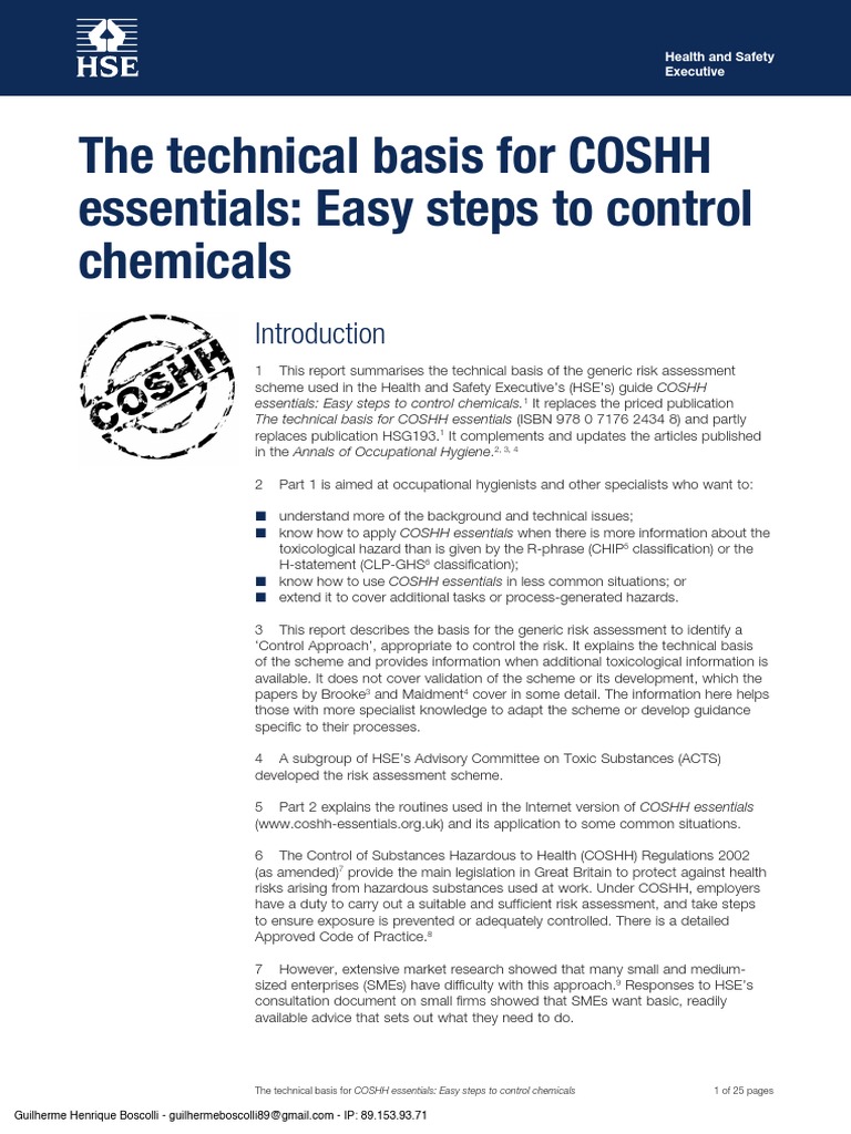 Coshh Technical Basis | PDF