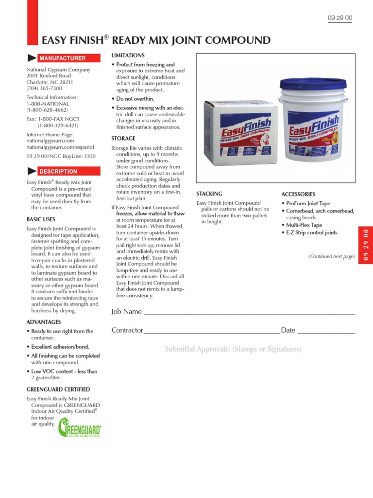 Cerramientos Livianos - National Gypsum - Easy Finish Ready Mix Joint ...