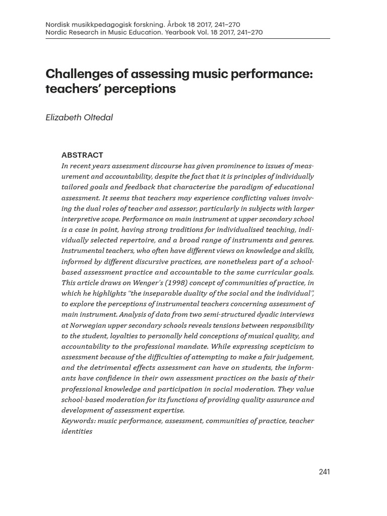 Oltedal 2017 Challenges of Assessing Music Performance Teachers ... Oltedal 2017 Challenges of Assessing Music Performance Teachers ...