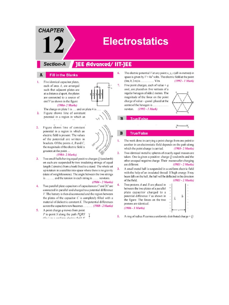 Electrostatics IIT JEE Chapter Wise Solution 1978 To 2017 Along With AIEEE IIT JEE Main (IIT JEE ...