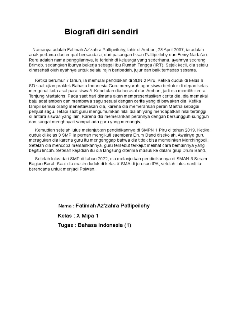 Contoh Biografi Diri Sendiri | PDF