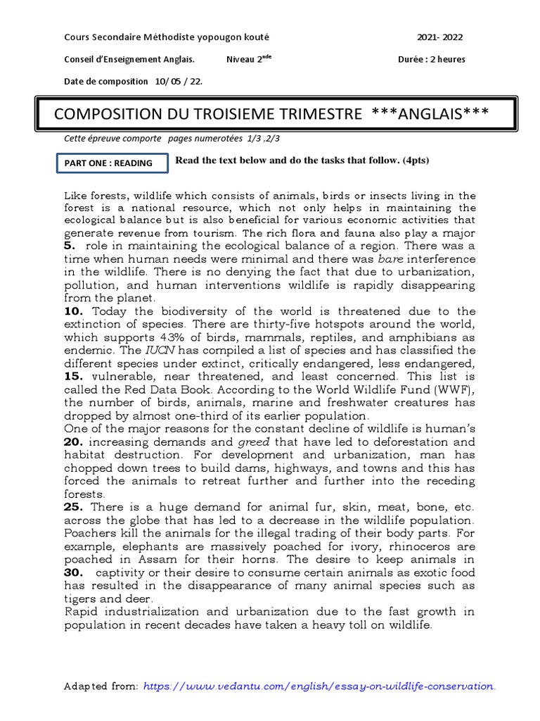 Devoir Anglais 2nde 3e Troisieme Trim | PDF