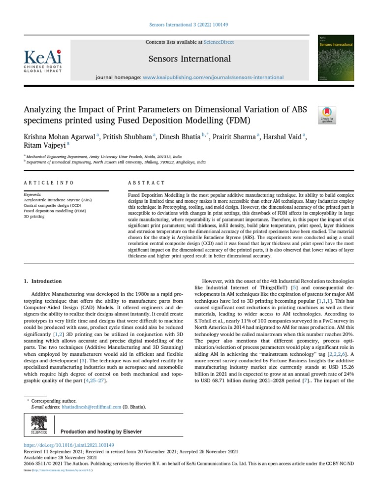 Analyzing The Impact of Print Parameters On Dimensional Variation of ABS Specimens Printed Using ...