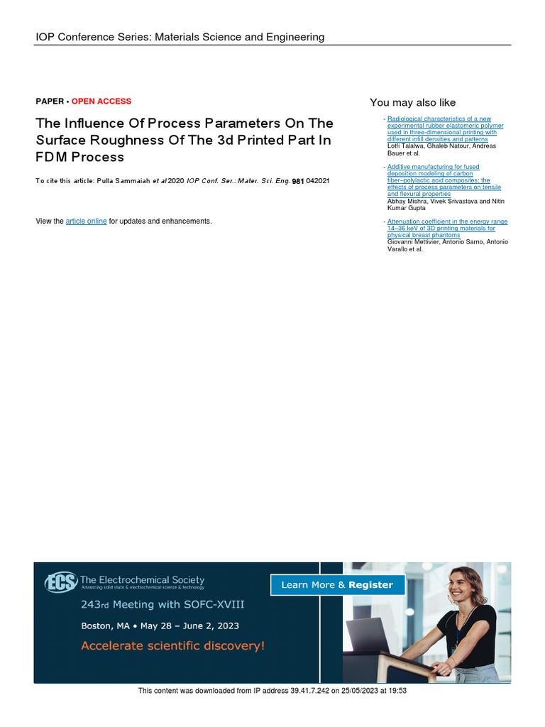 The Influence Of Process Parameters On The Surface Roughness Of The 3d