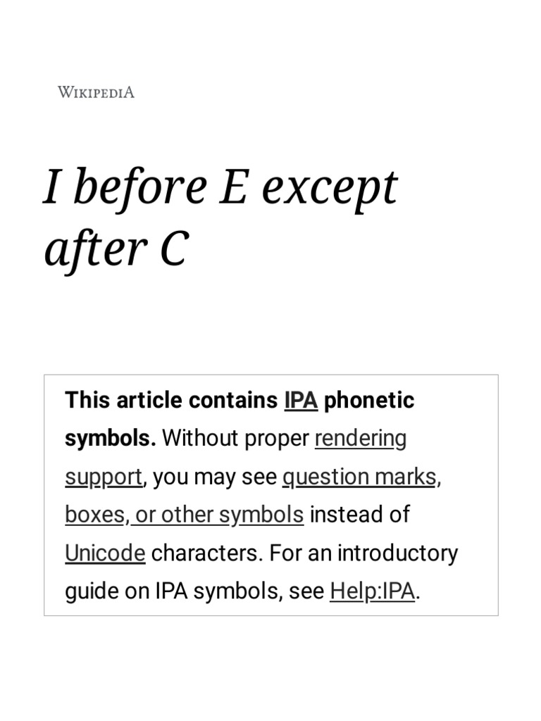 I Before E Except After C | PDF | Linguistics | Phonetics