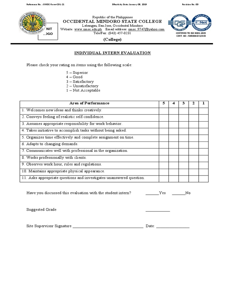 Individual Intern Evaluation Form | PDF | Career & Growth | Business
