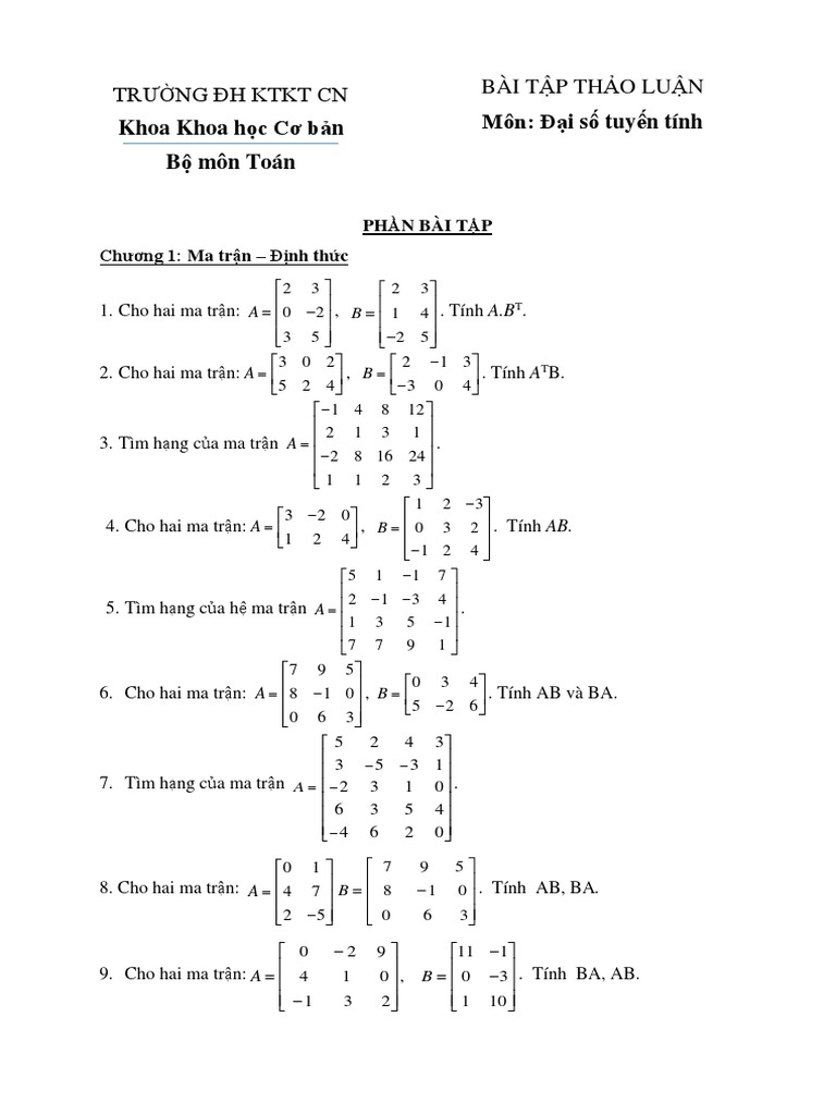 Bài tập thảo luận - ĐSTT - K15 | PDF