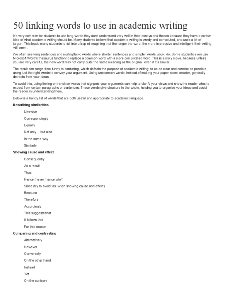 Essential Linking Words for Academic Writing | PDF | Human Communication | Linguistics