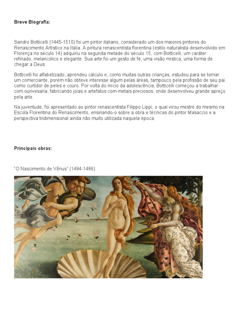 Breve Biografia de Sandro Botticelli | PDF