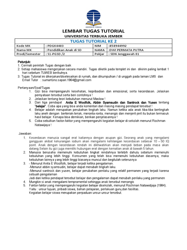 20-DWI PERMATA PUTRA-TT2-Pendidikan Anak Di SD | PDF