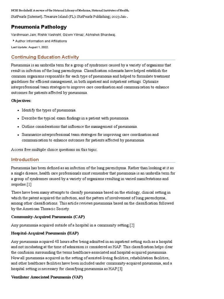Pneumonia Overview and Management Strategies | PDF