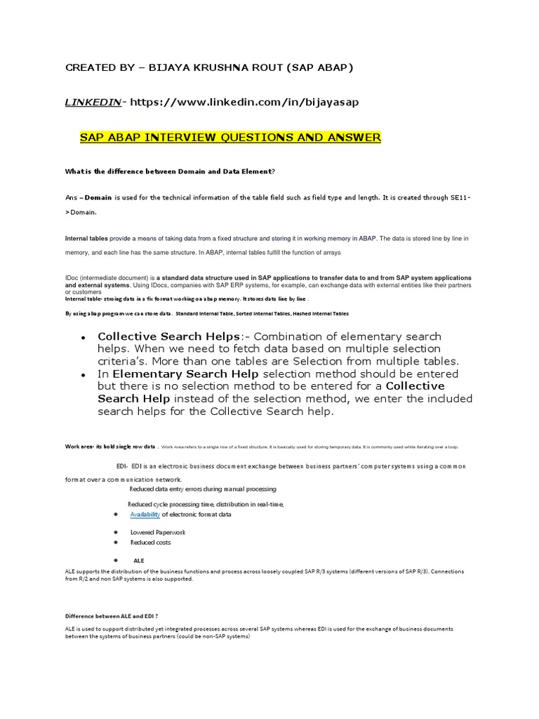 SAP ABAP Interview Questions Guide | PDF | Databases | Electronic Data Interchange