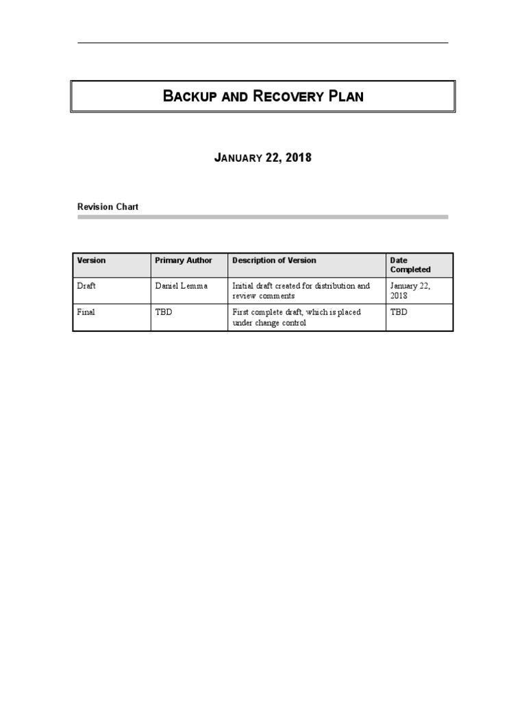 Backup and Recovery Plan Draft | PDF | Backup | Databases Backup and Recovery Plan Draft | PDF | Backup | Databases