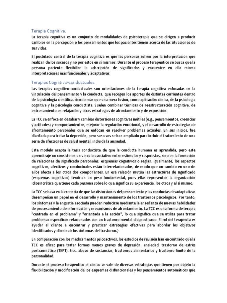 Terapia Cognitiva | PDF | Terapia de conducta cognitiva | Terapia cognitiva