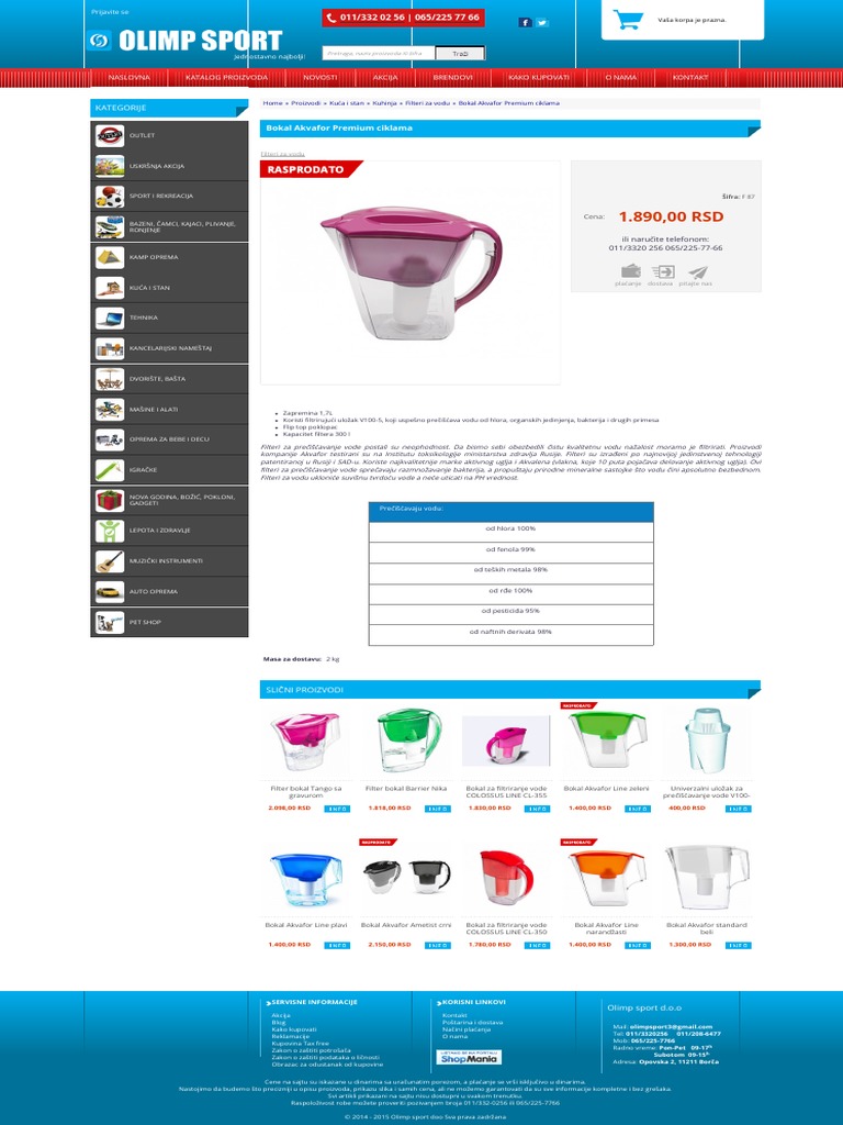 Bokal Akvafor Premium Ciklama - Olimp Sport | PDF