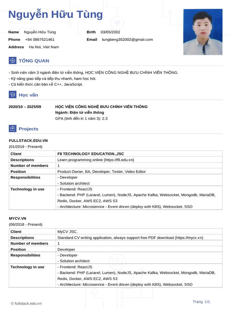 CV Nguyen Van A Fullstack Developer | PDF